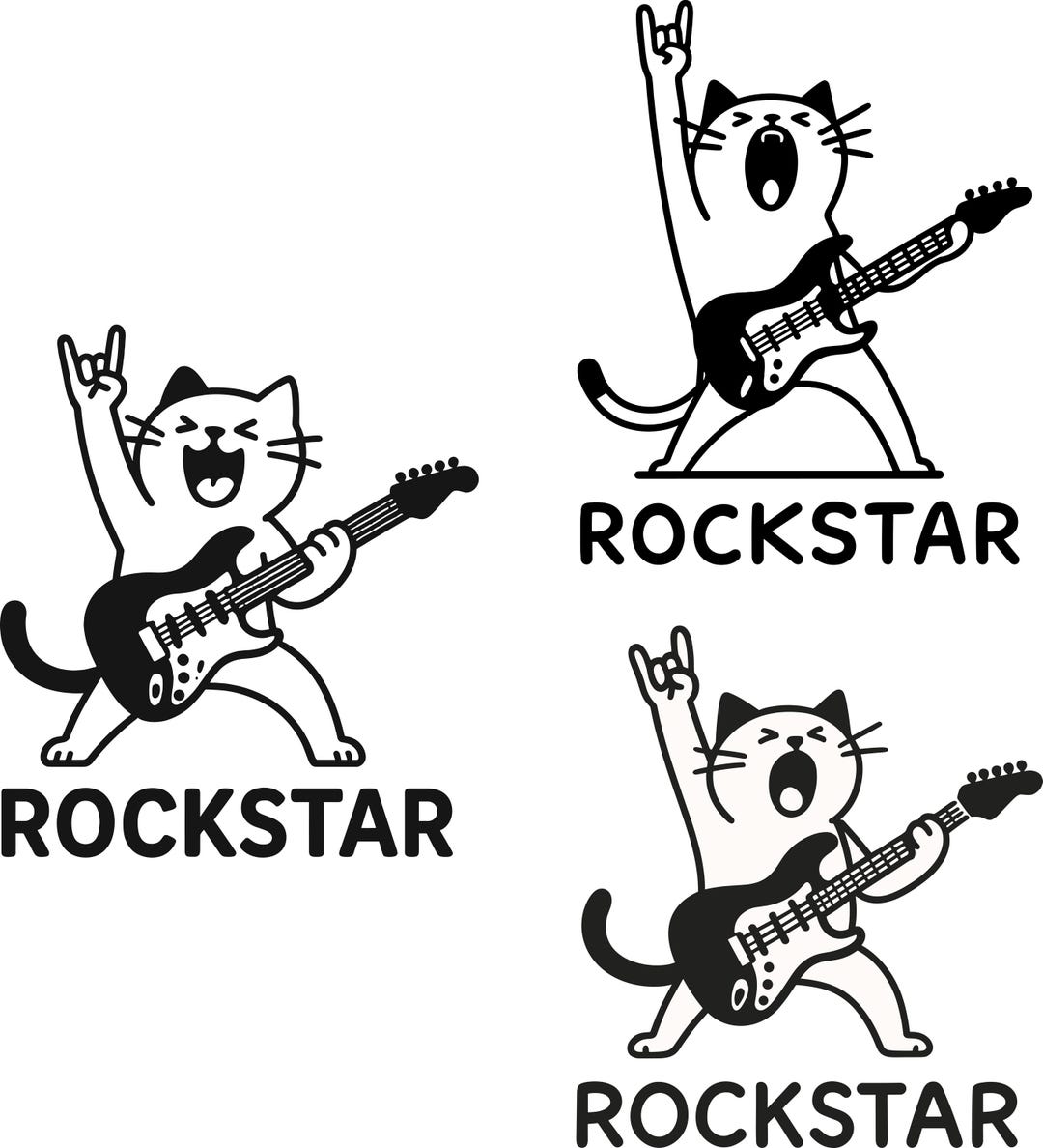Rock and Roll Cat SVG Bundle, Cat Lover Svg, Cat Musician Png, Rockstar ...