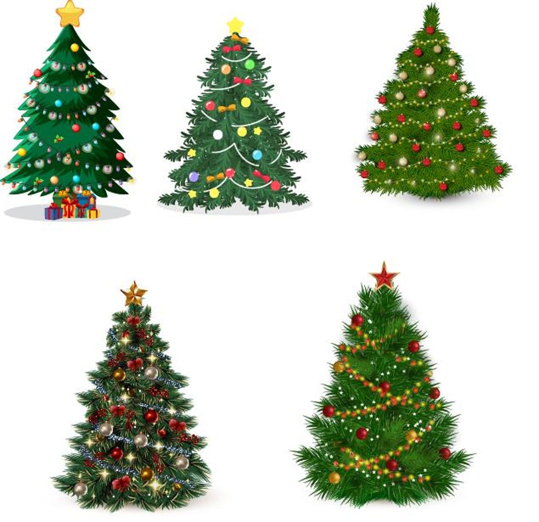 Christmas Tree Svg Bundle, Xmas Tree Png, Tree Decorations Stickers ...