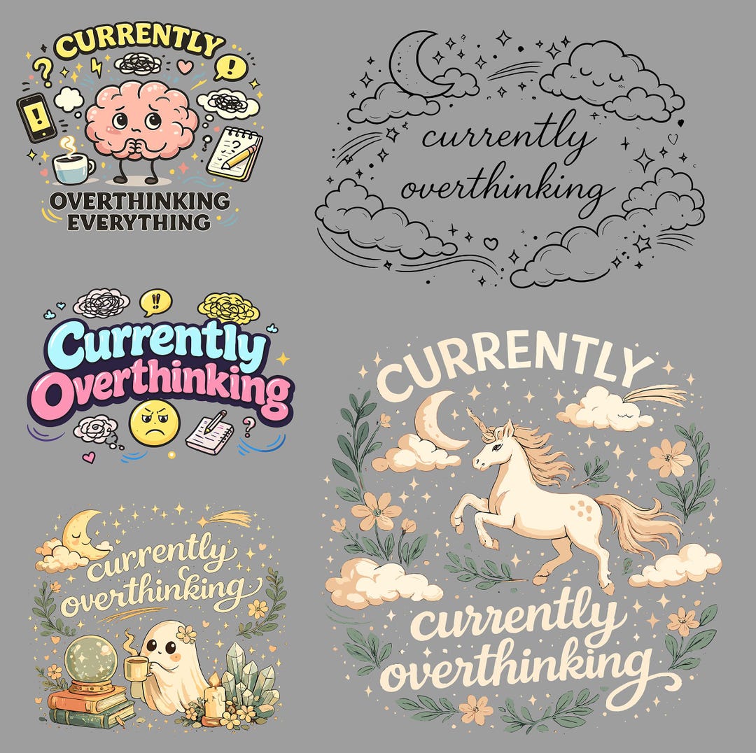 Currently Overthinking PNG Bundle, Retro Overthinker Png, Funny Mental ...