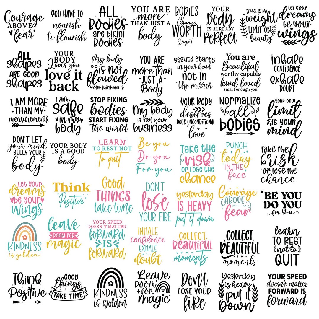 Inspirational Quotes PNG Bundle: Motivational, Positive, Self Love (SVG ...