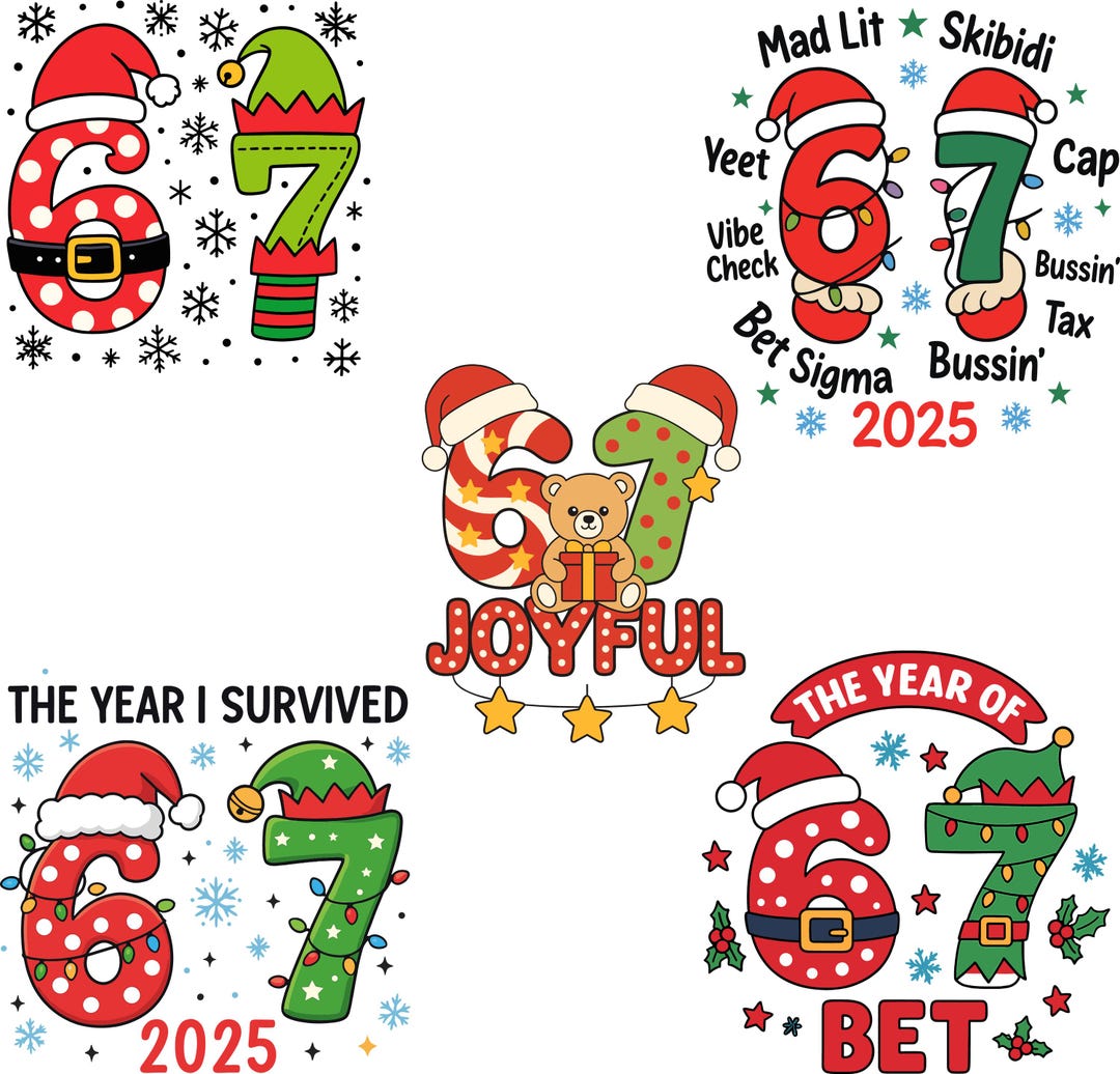 Six Seven Png, 67 Meme Svg Bundle, Viral Meme Tshirt Clipart, Santa ...