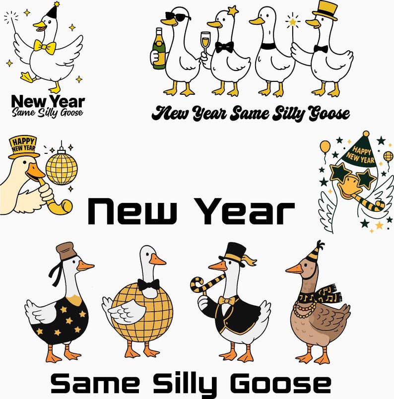 Funny New Year Silly Goose PNG, Happy New Year Goose Sublimation, New ...
