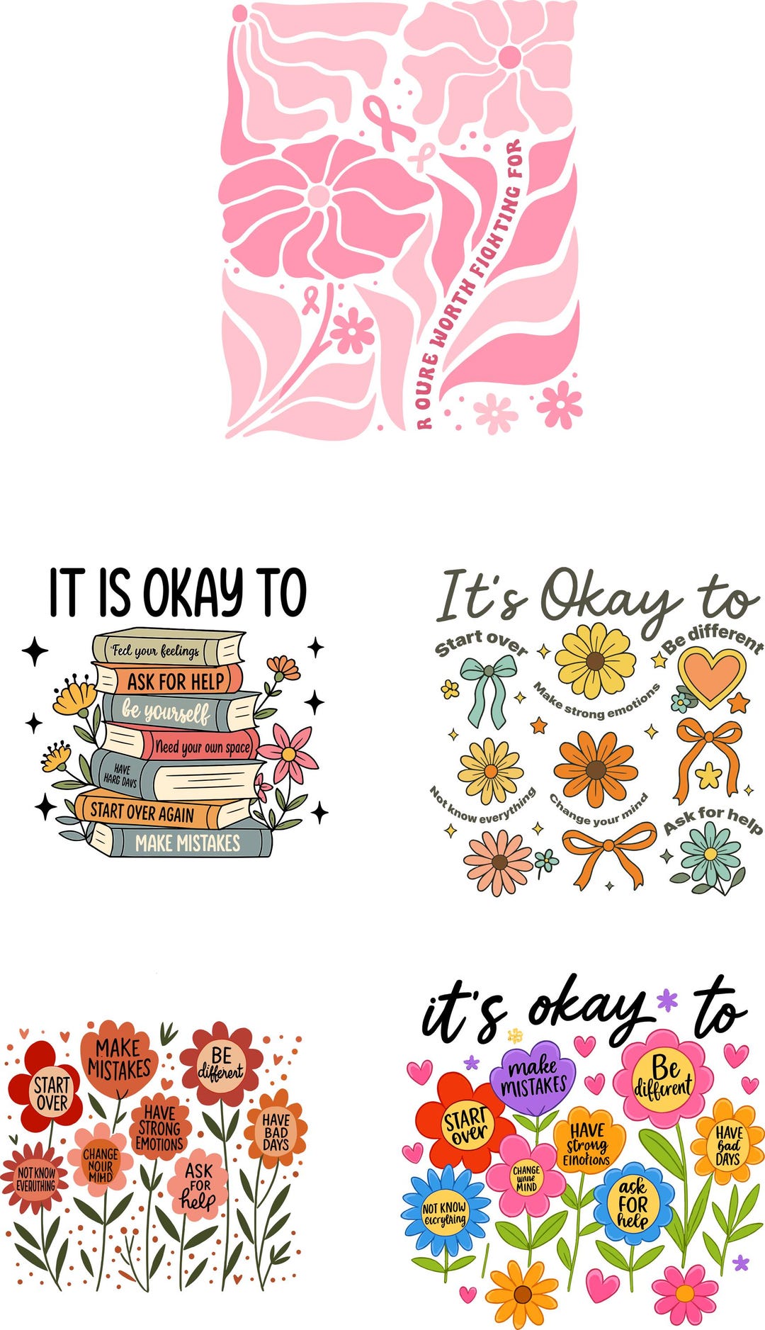 It's Okay to Boho Floral PNG: Positive Affirmations (digital Download ...