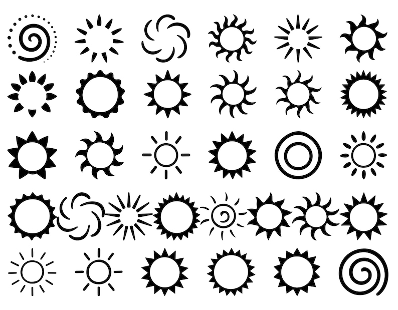 Sun SVG Bundle: Sunrise Clipart, Silhouette Cut Files (digital Download ...