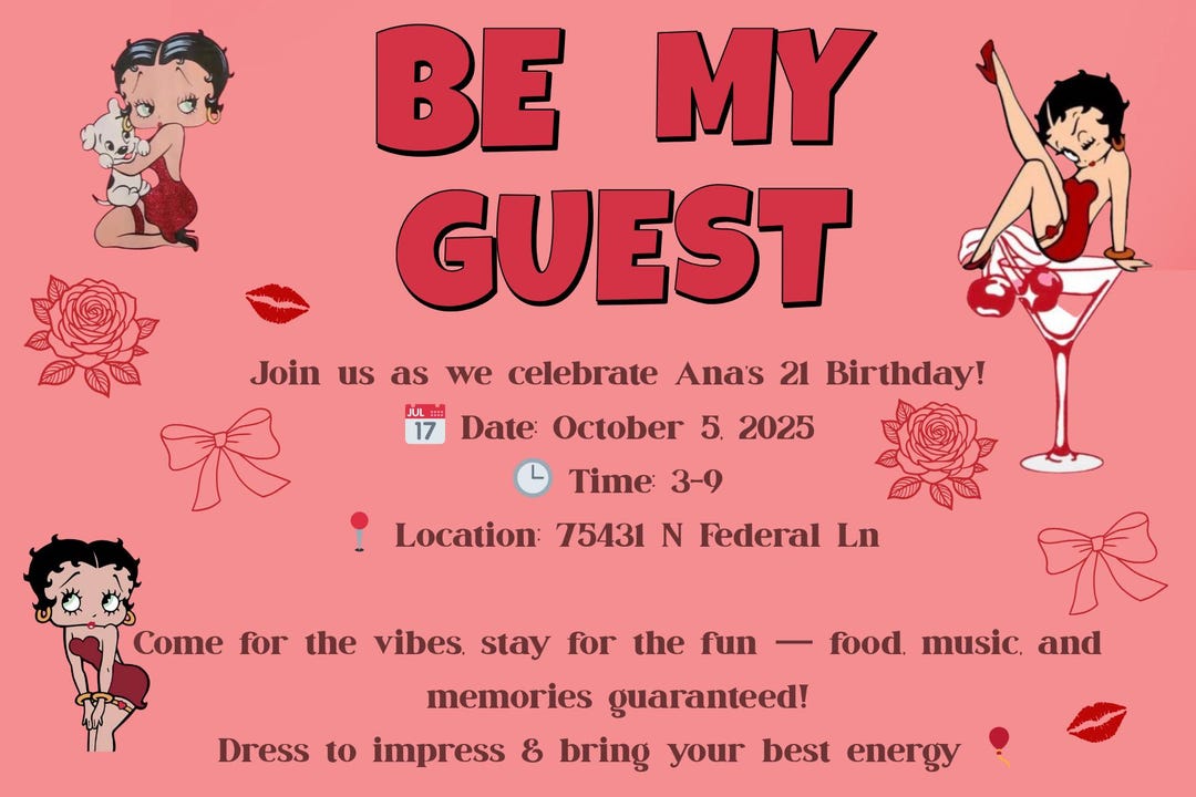Betty Boop Birthday Invitation / Glam Party Invite - Etsy