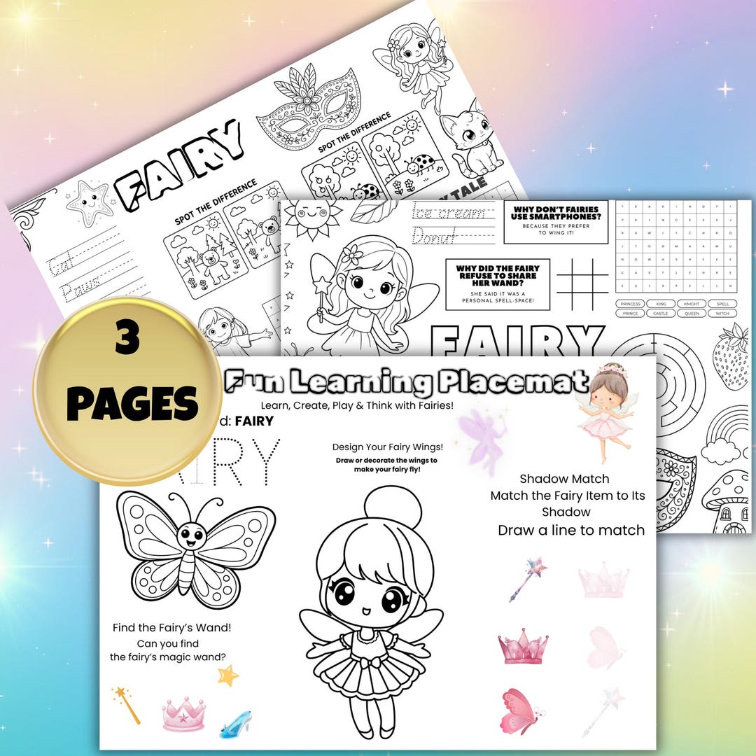 Fairy Learning Placemat Set – 3 Printable Activity Mats for Kids ...