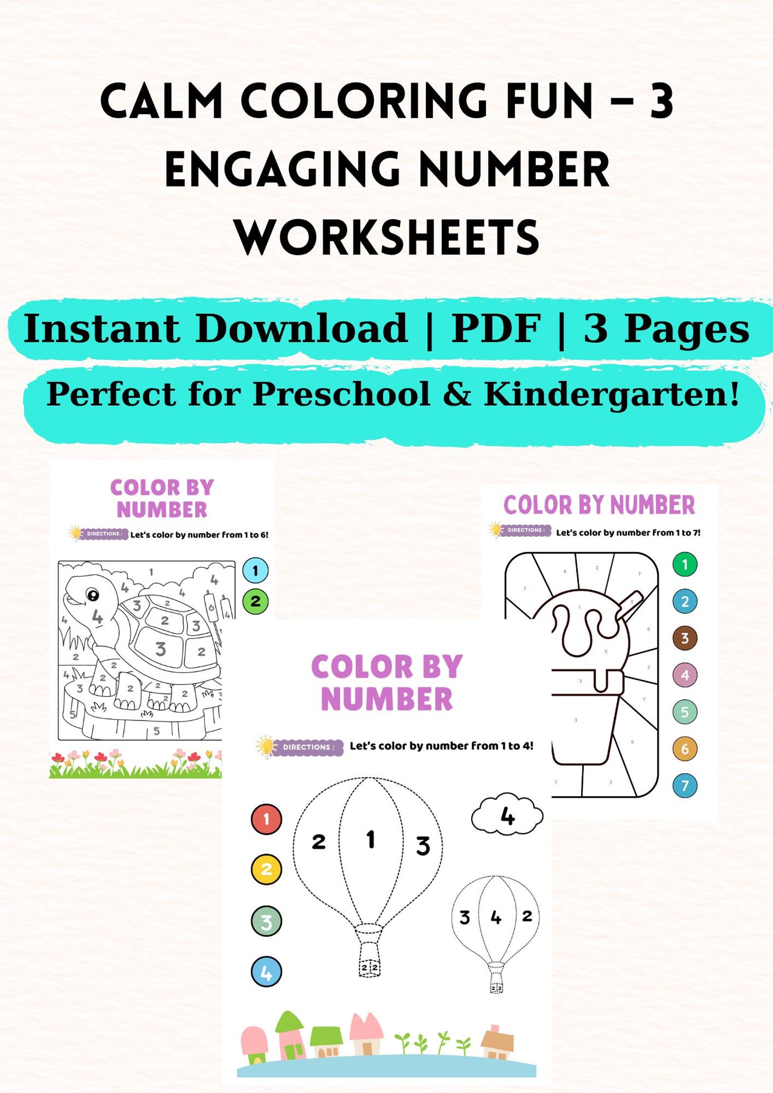 Color by Number Worksheets for Kids – Calm Theme | 3 Engaging Pages ...