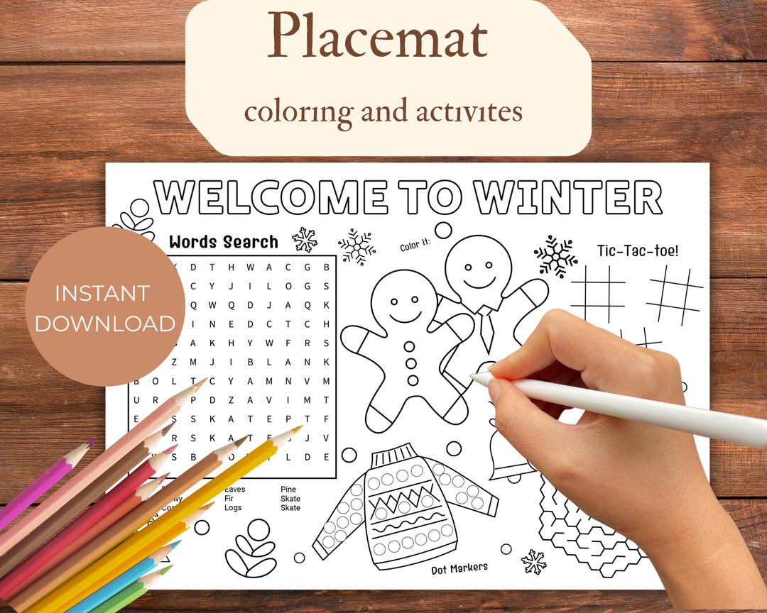 Winter Activity Placemat for Kids | Printable Coloring & Game Mat ...