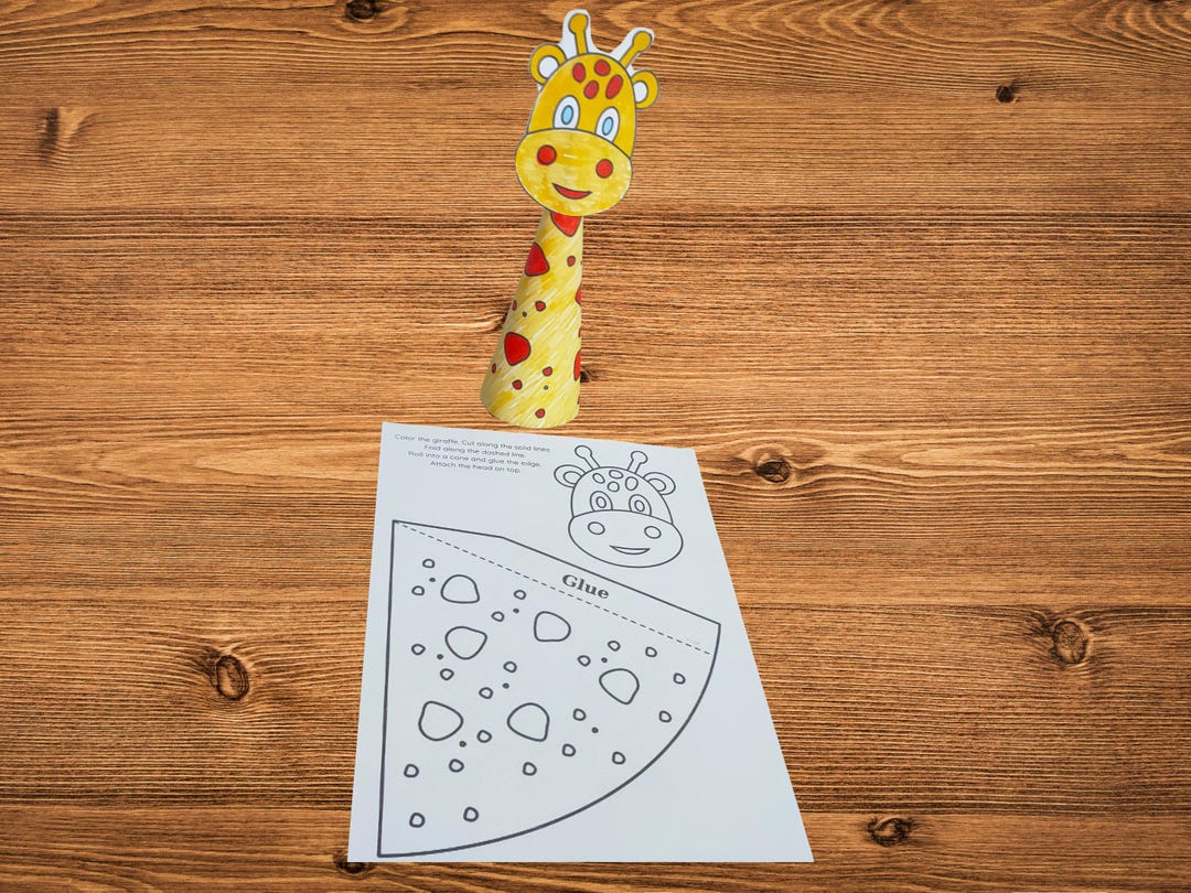3D Giraffe Paper Craft for Kids | Cut, Color & Glue Animal Cone ...