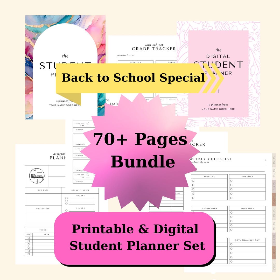 Student Planner Bundle | Printable & Digital Academic Planner PDF | 70 ...