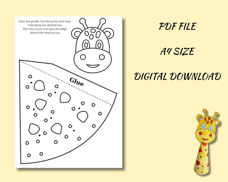 3D Giraffe Paper Craft for Kids | Cut, Color & Glue Animal Cone ...