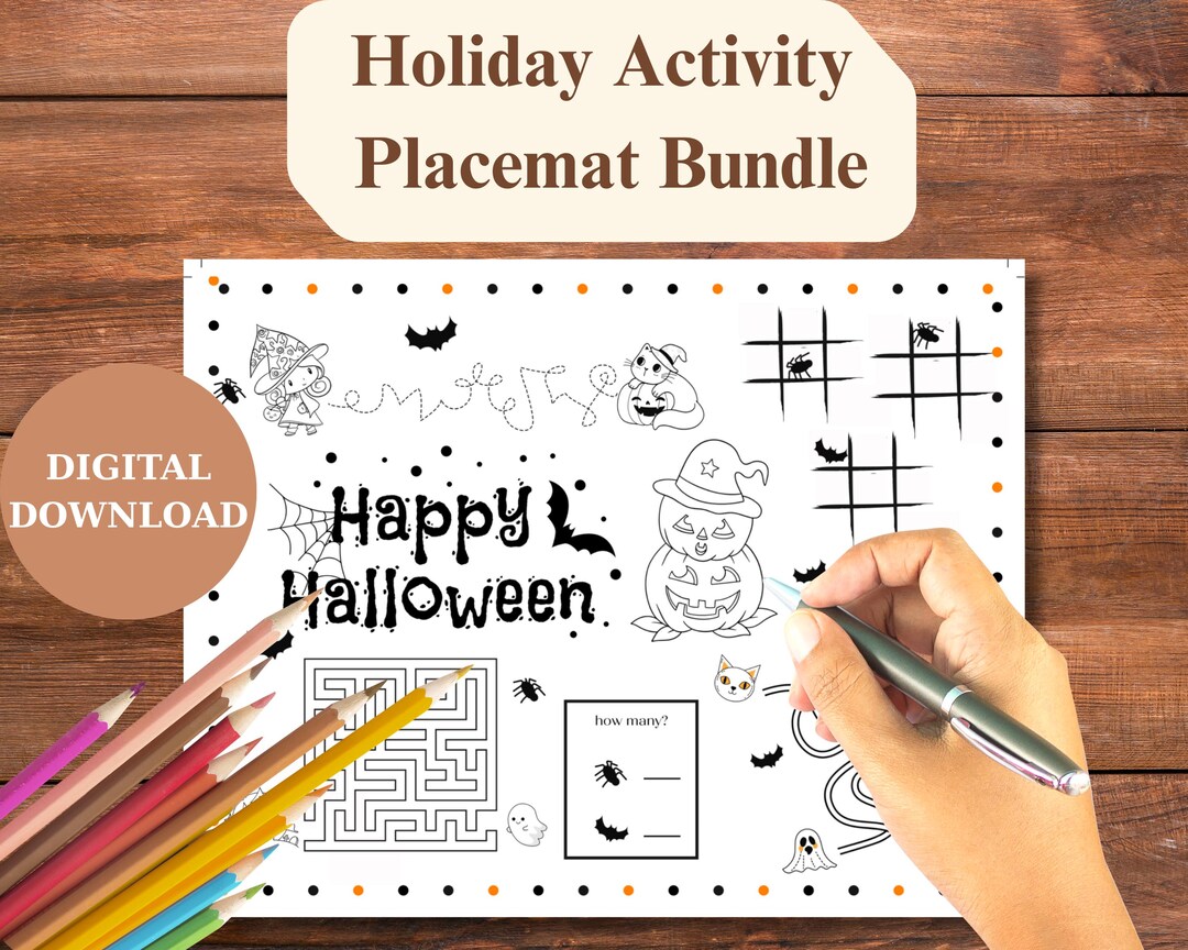 Printable Holiday Activity Placemat Bundle | 6 Seasonal Coloring Pages ...