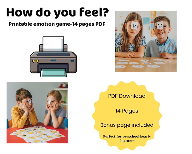 Printable Emotions Matching Game for Kids – SEL Activity for Preschool ...
