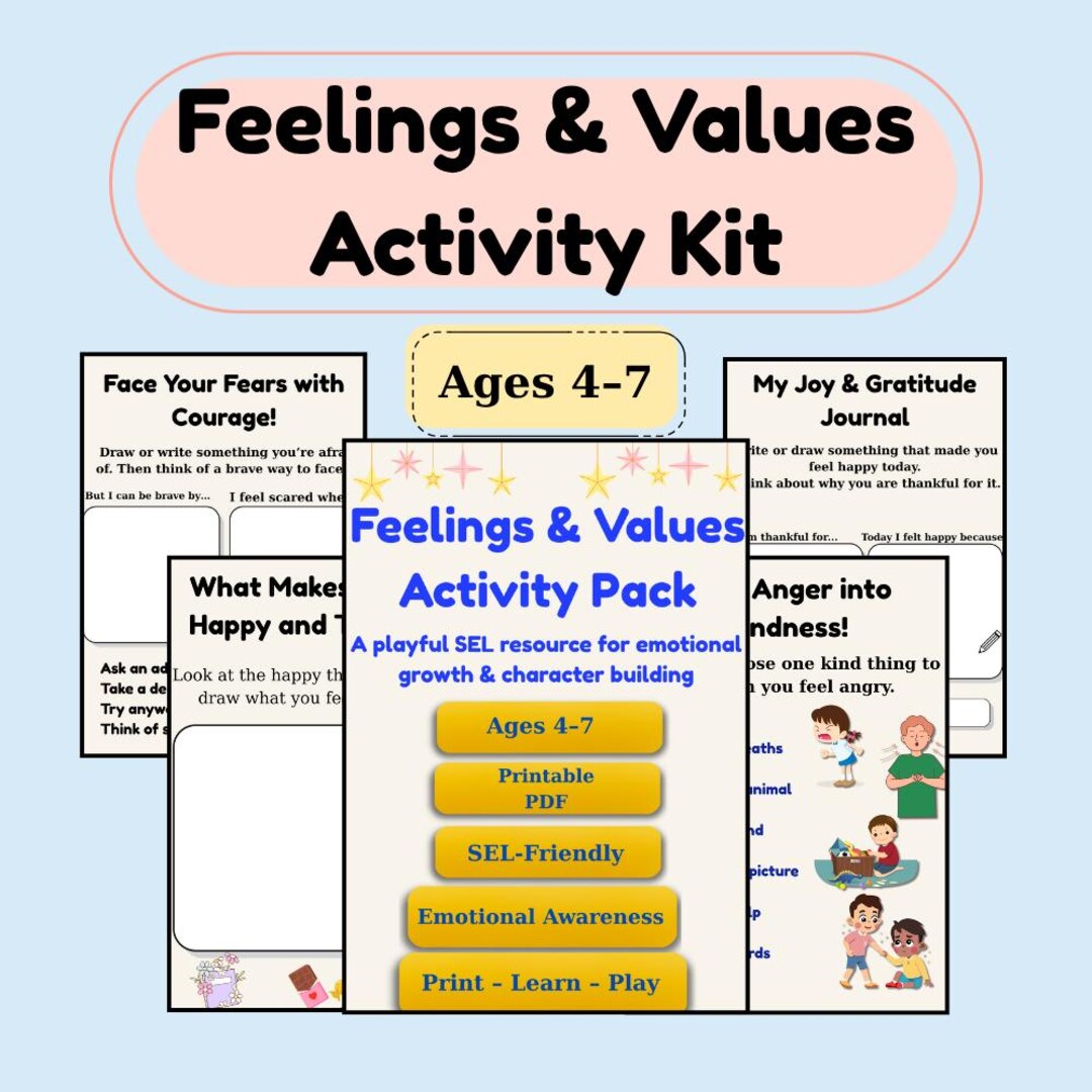 Feelings & Values Activity Kit for Kids (ages 4–7) – SEL Printable PDF ...