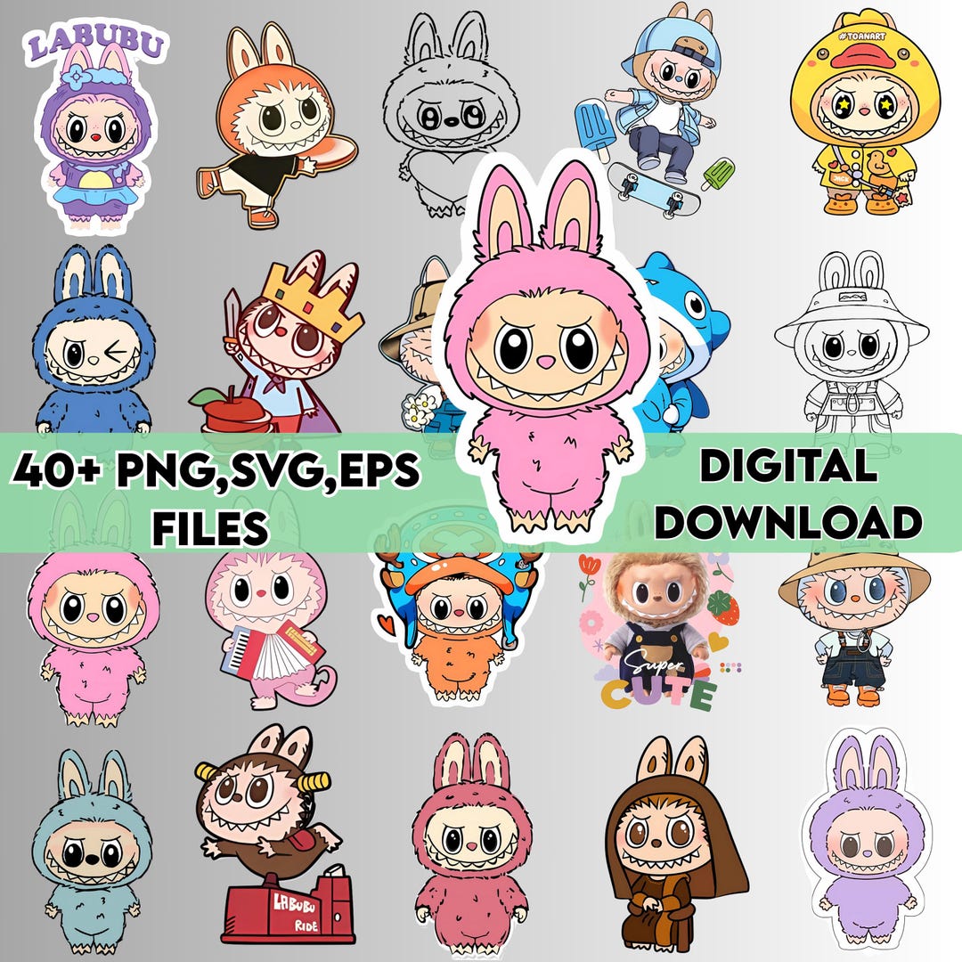Labubu Designs SVG-Bundle, Labubu Clipart, Labubu PNG, süßer Labubu ...