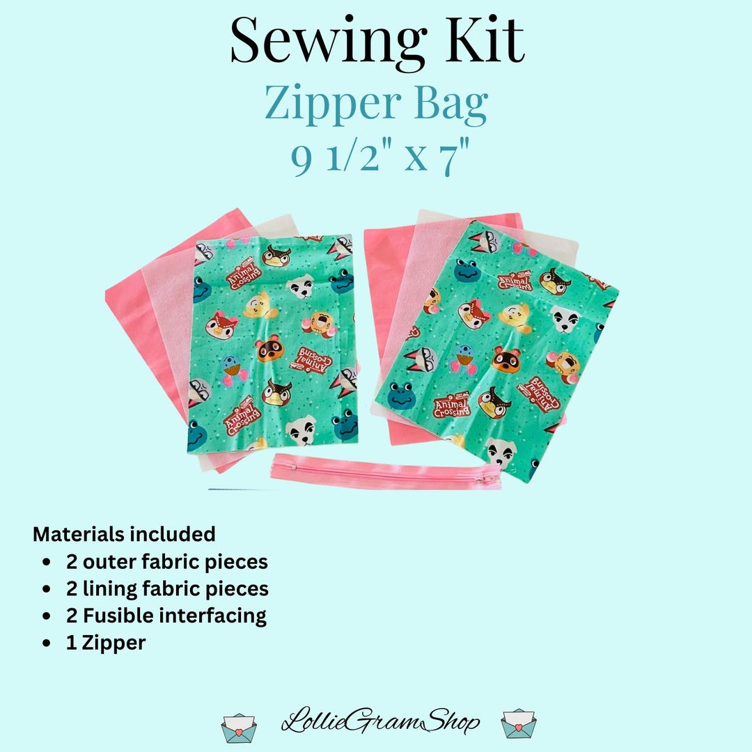 Animal Crossing Sewing Project Kit- Zipper Bag 9.5x7 Pre-cut Fabric and ...