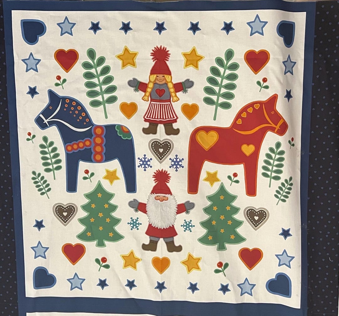 Scandi Christmas Fabric Panel: Tomten, Dala Horse, Trees - Lewis ...