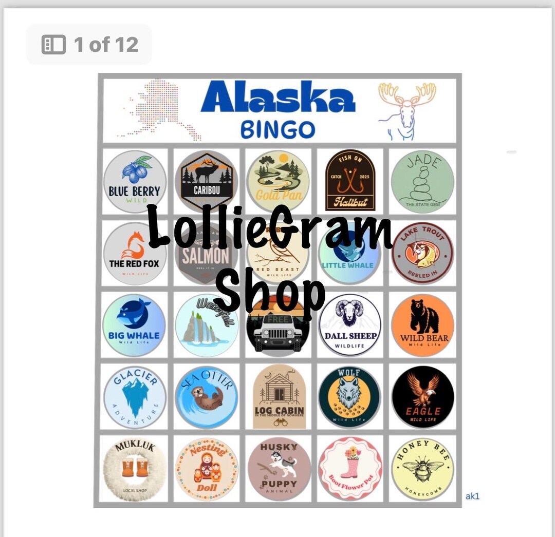 Vacation Bingo ALASKA Edition Digital Download - 12 Unique Game Cards ...