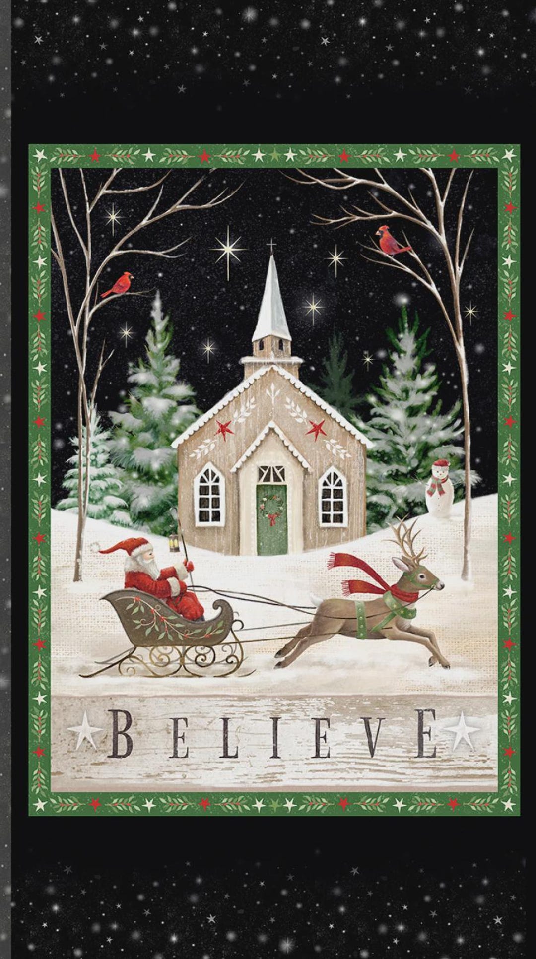 Christmas Fabric Quilting Panel: Santa's Sleigh Ride Winter Wonderland ...