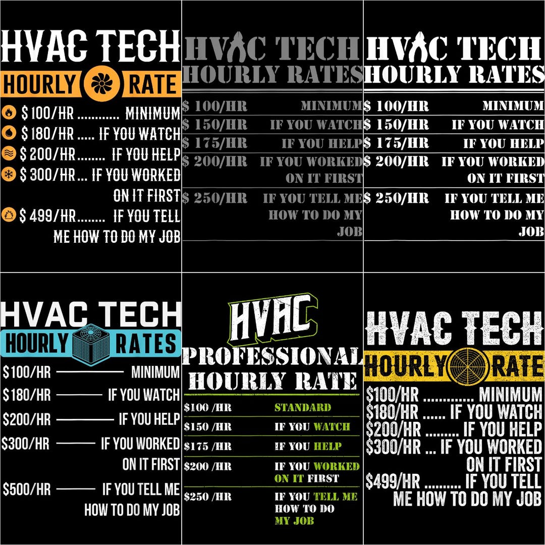 Funny HVAC Tech Hourly Rates PNG Files – Digital Download | High ...