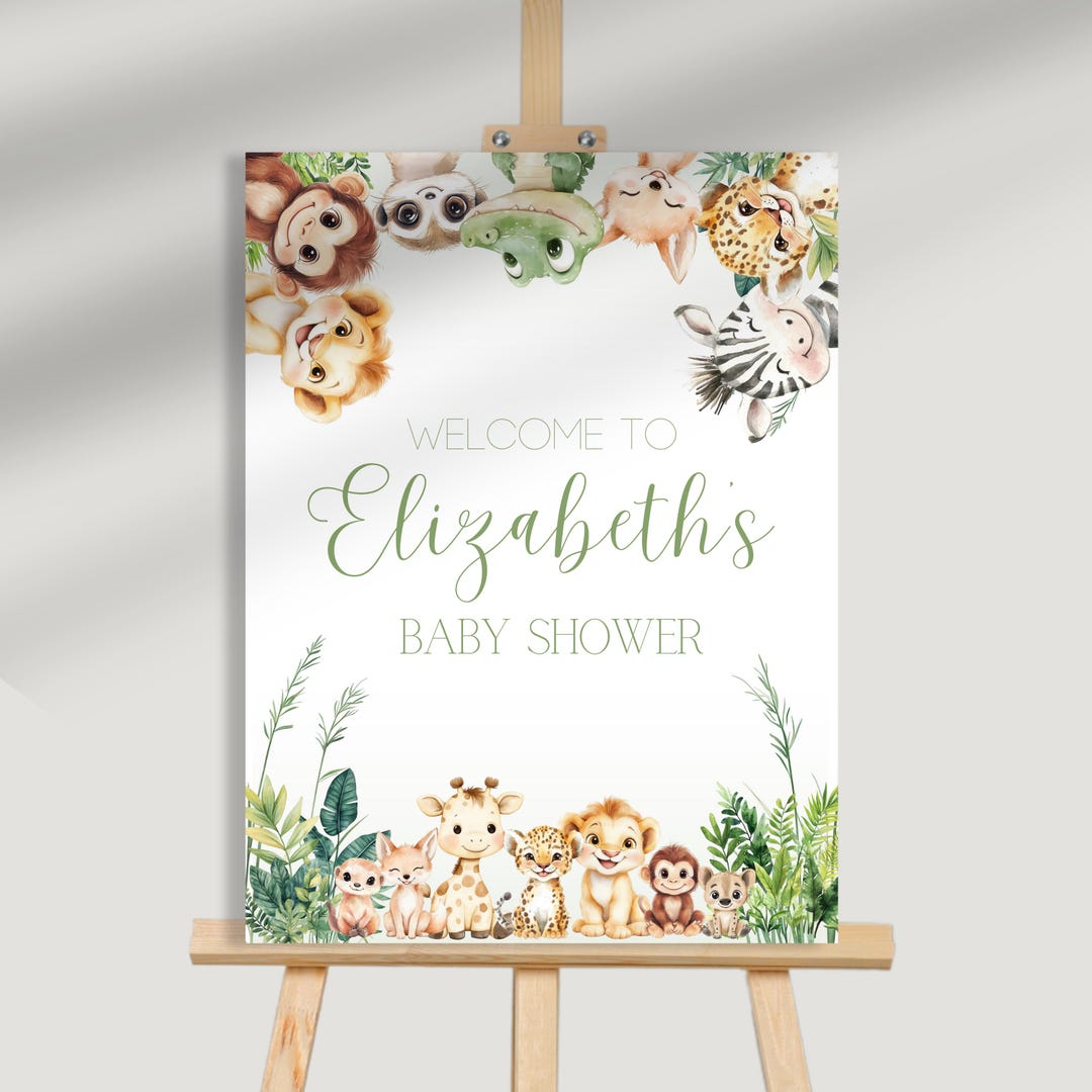 Editable Jungle Baby Shower Welcome Sign, Little Explorer Safari Theme ...