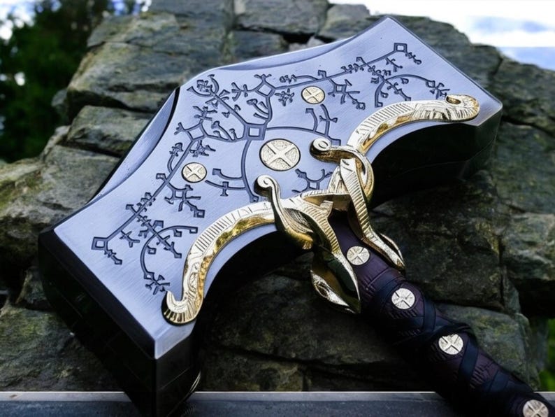 God of War Mjolnir Hammer – Engraved Carbon Steel, Rosewood Handle - Etsy