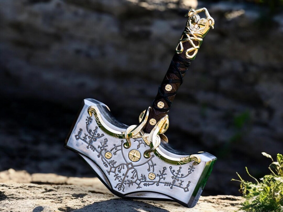 God of War Mjolnir Hammer – Engraved Carbon Steel, Rosewood Handle - Etsy