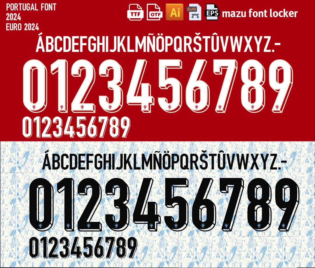 Portugal Euro 2024 Font Vector: Jersey Numbers & Letters (digital ...