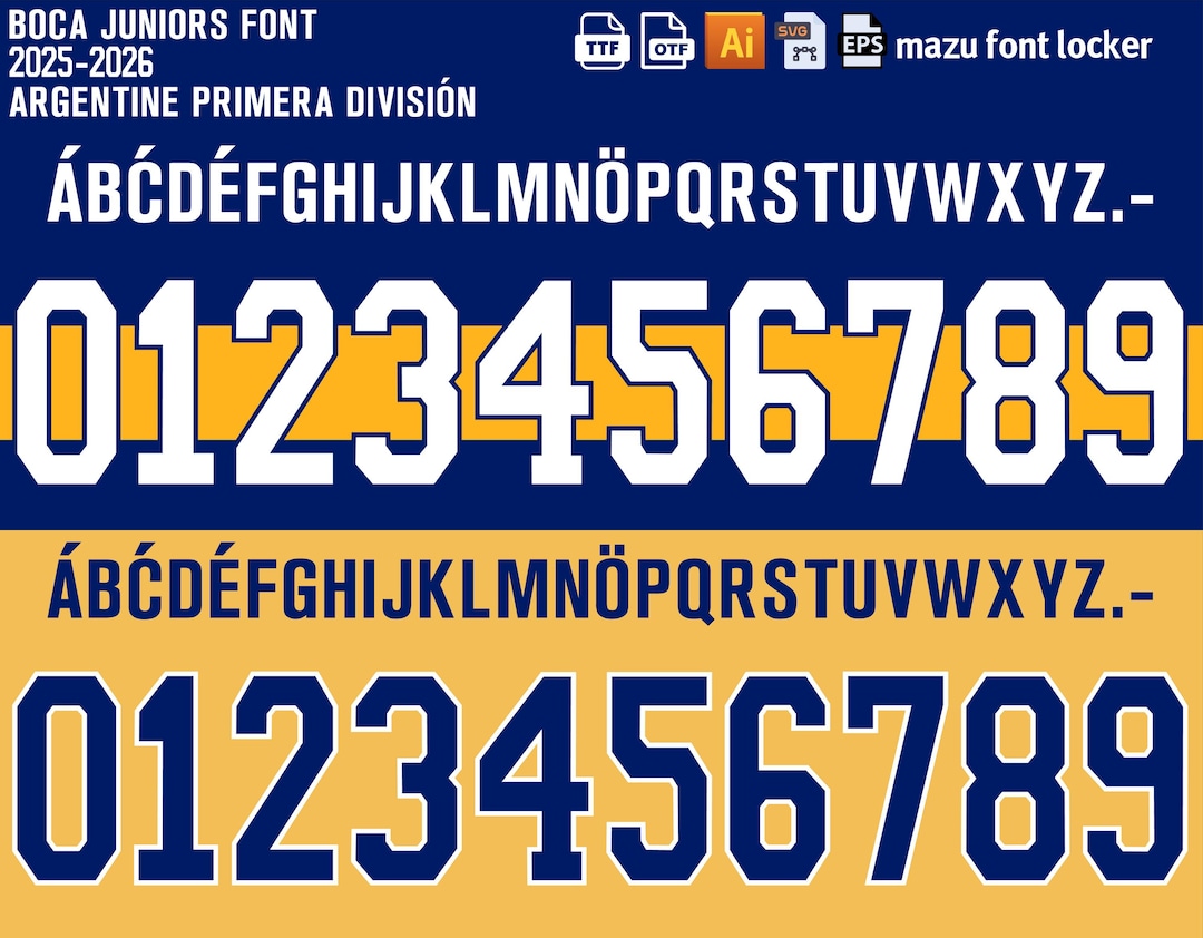 Vector de fuentes de Boca Juniors 2025-2026: Nombres y números de las ...