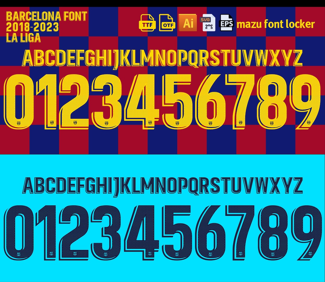 Barcelona 2018-23 La Liga Font Vector: Jerseys Name & Numbers (digital ...