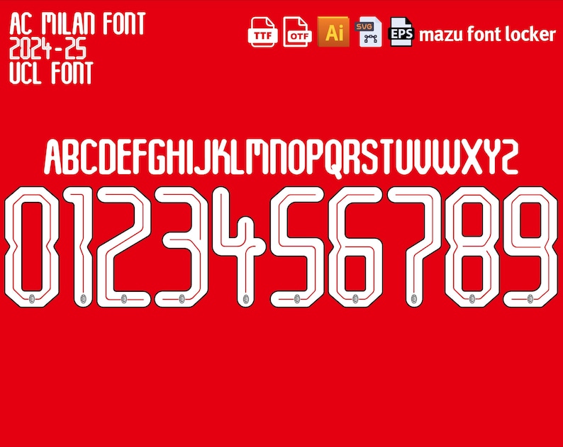 Font Vector AC Milan UCL 2024-2025 Inspired Design Digital Download AI ...