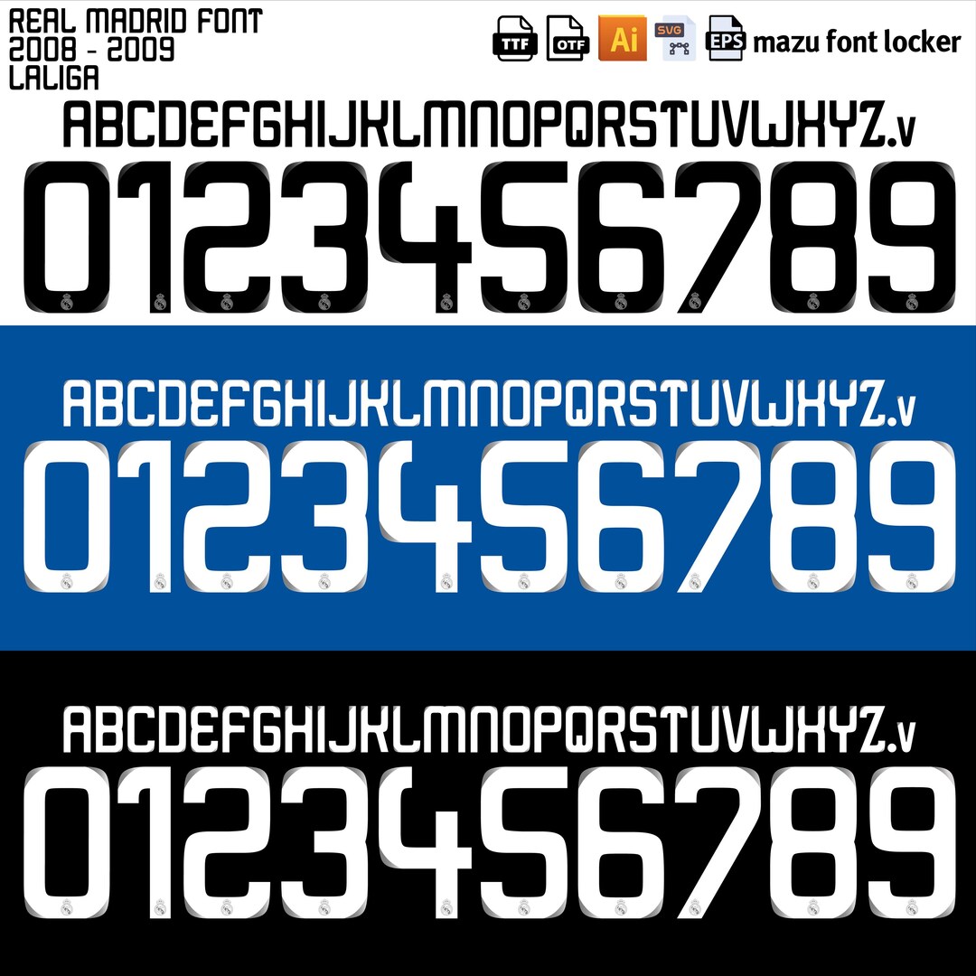 Real Madrid 2008-09 Font Vector, Jerseys Name & Numbers (digital ...