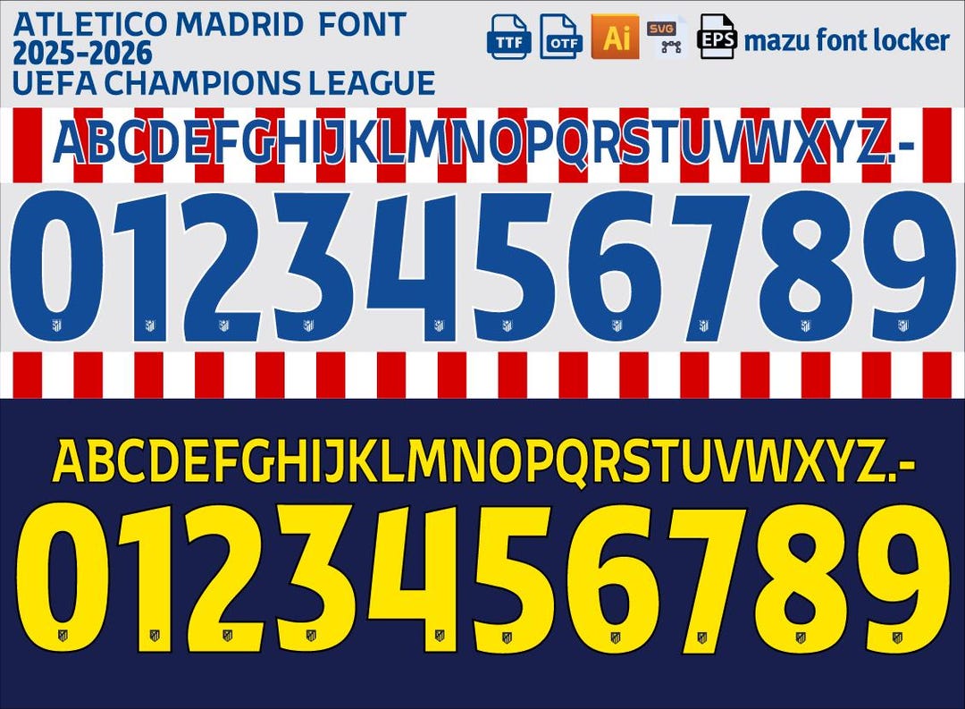 Atletico Madrid 2025-2026 Font Vector, Jersey Numbers (digital Download ...
