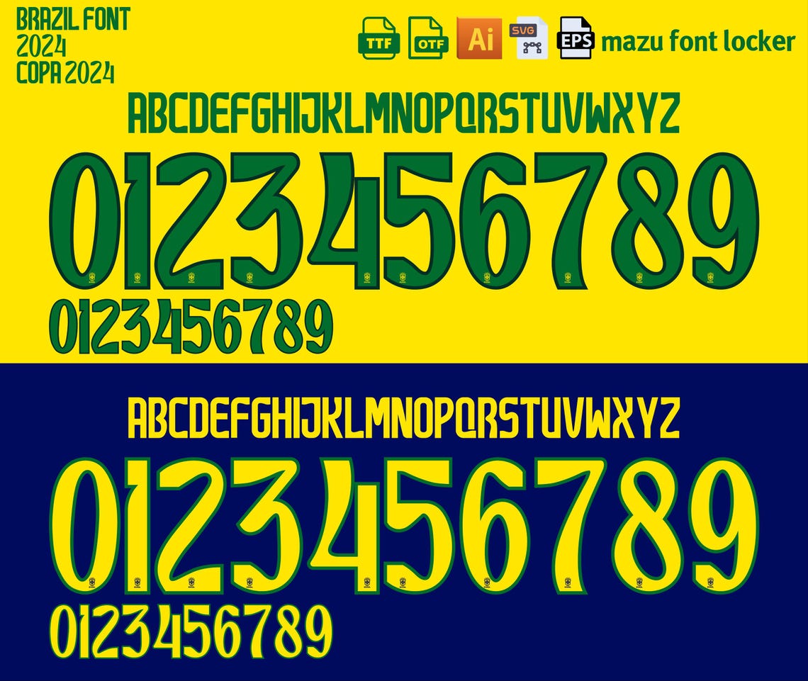 Brazil Copa 2024 Font Vector: Jerseys Name & Numbers (digital Download ...
