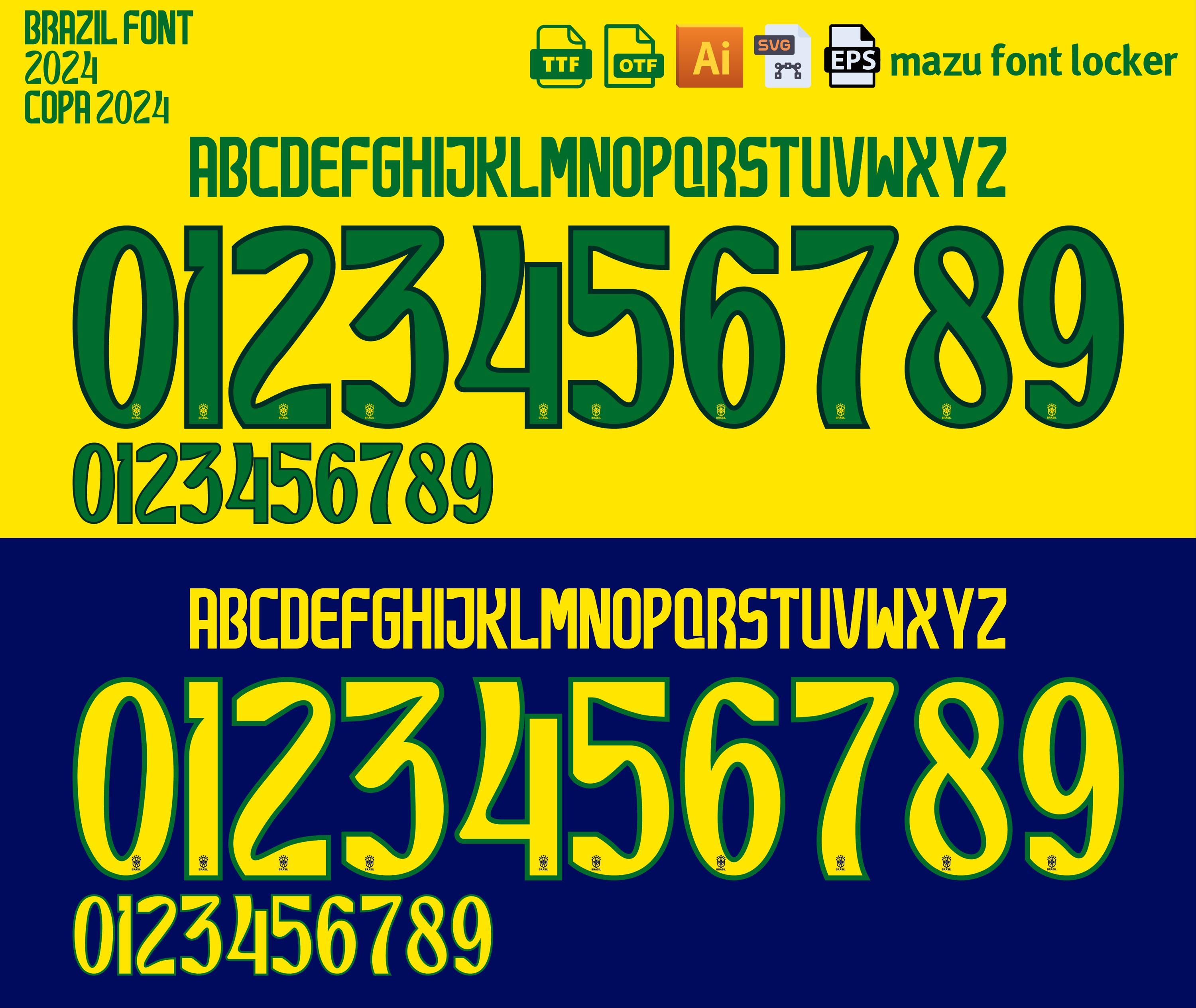 Brazil Copa 2024 Font Vector: Jerseys Name & Numbers (digital Download ...