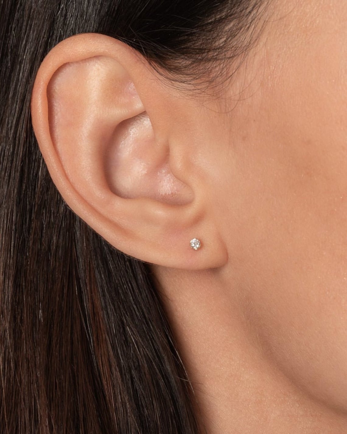 Single Diamond Stud Earring Solitaire Round Cut in 14K White - Etsy