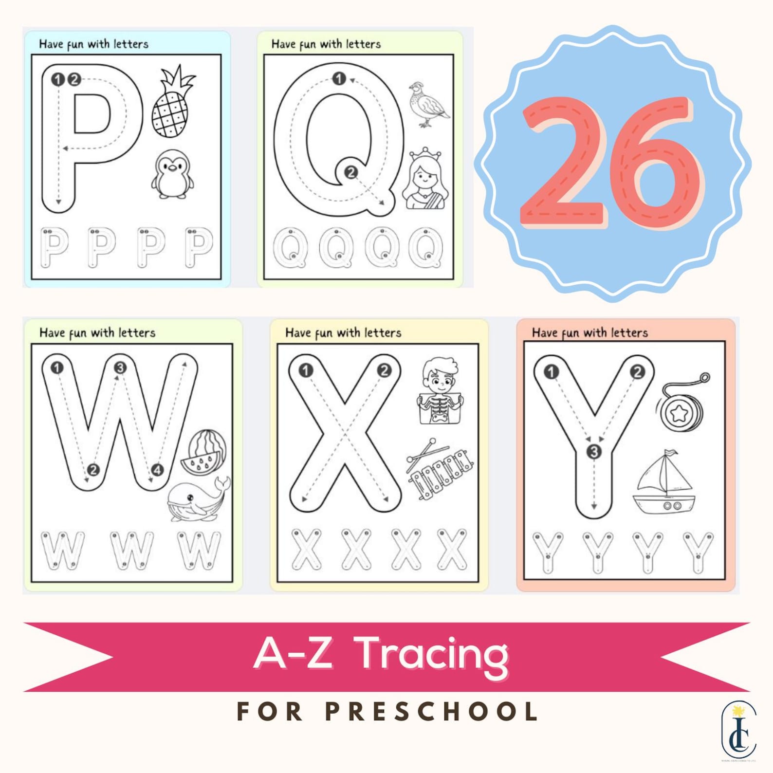 A-Z Alphabet Tracing Worksheets Fun Handwriting Practice With Crayons ...