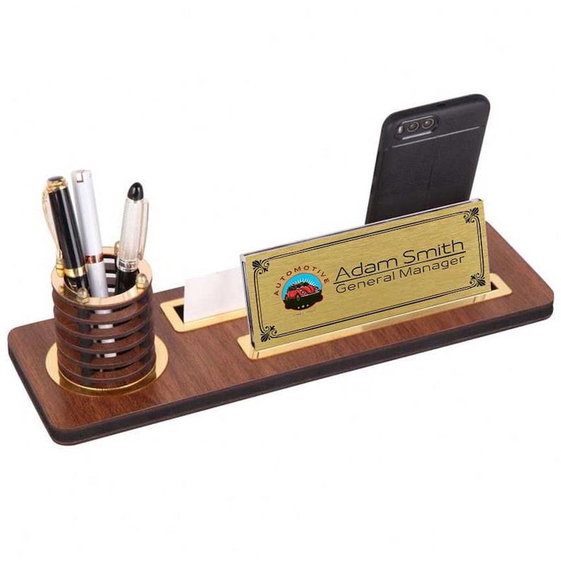 Custom Desk Name Plate | Walnut Pattern Wooden Desk Nameplate With Pen ...