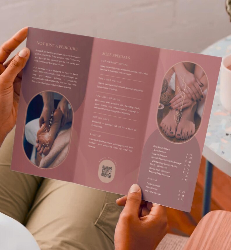 Trifold Brochure Canva Template for Foot Spa Pedicure | Warm Colors - Etsy