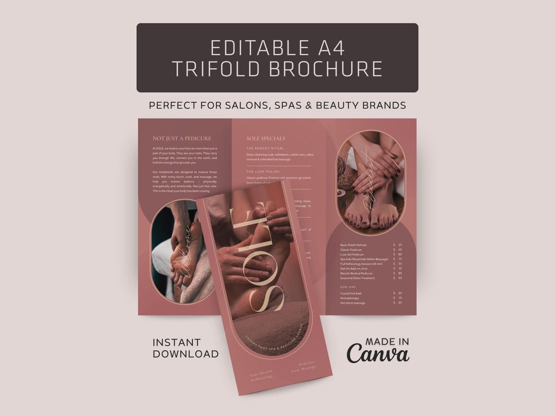 Trifold Brochure Canva Template for Foot Spa Pedicure | Warm Colors - Etsy