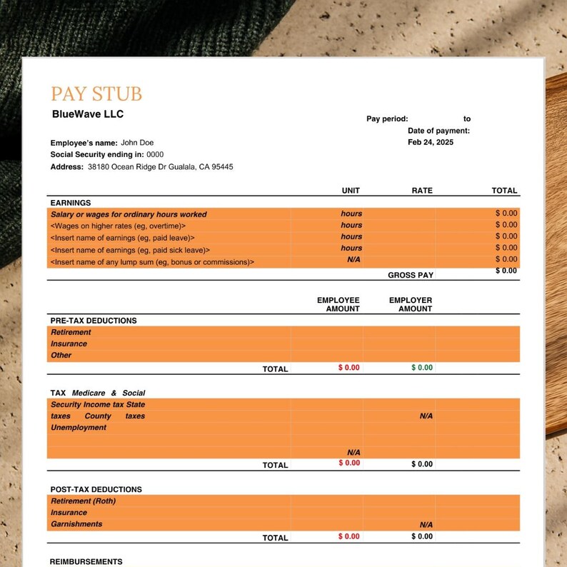 Editable Pay Stub Template | Professional Check Stub | Canva Template ...
