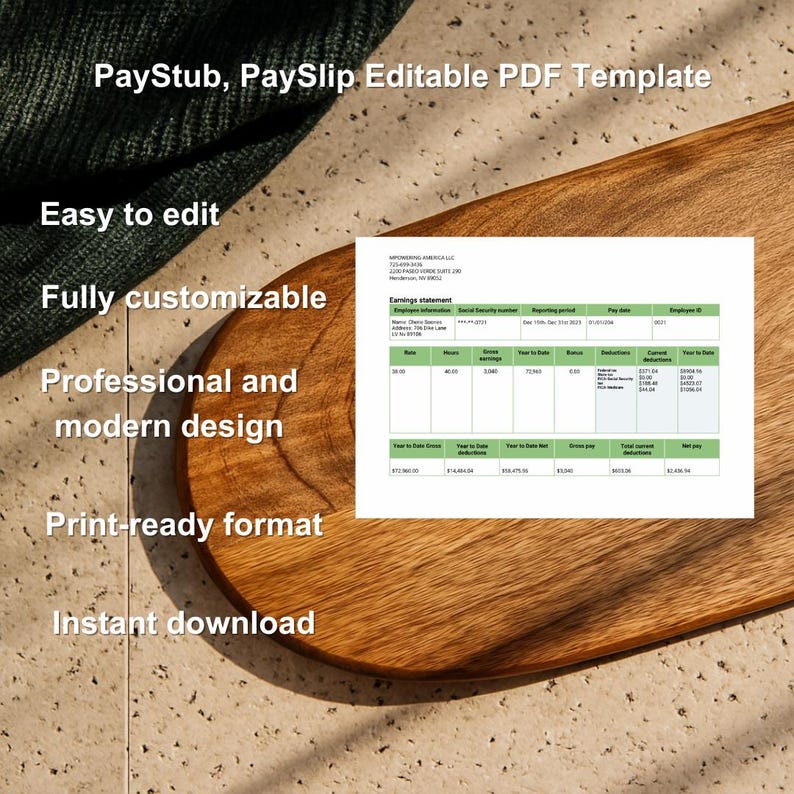 Employee Payslip | Salary Slip | Paystub | Payroll Statement - Proof of ...
