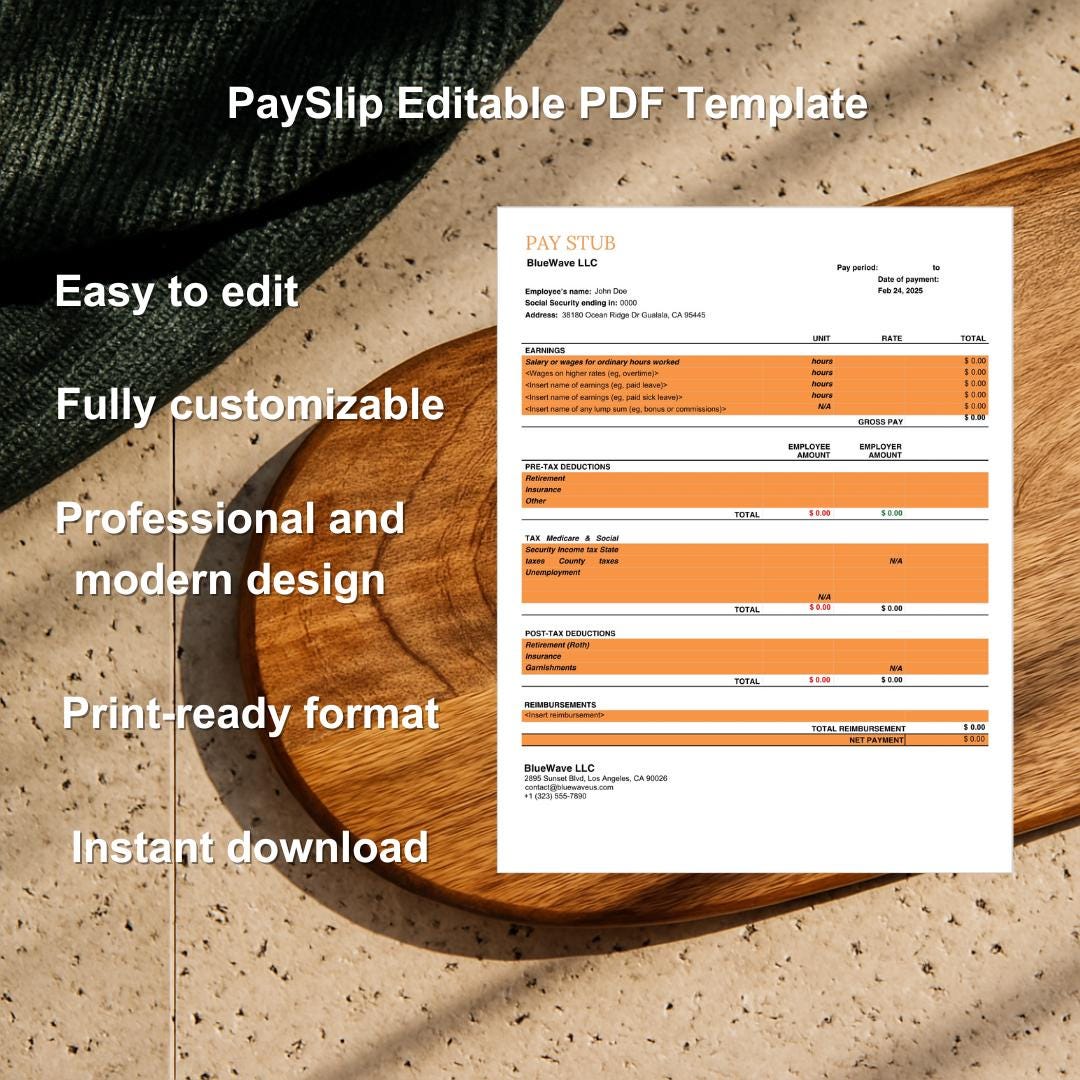 Editable Pay Stub Template | Professional Check Stub | Canva Template ...