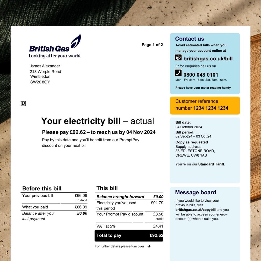 British Gas UK Utility Bill 2025 – Editable PDF | Instant Download ...