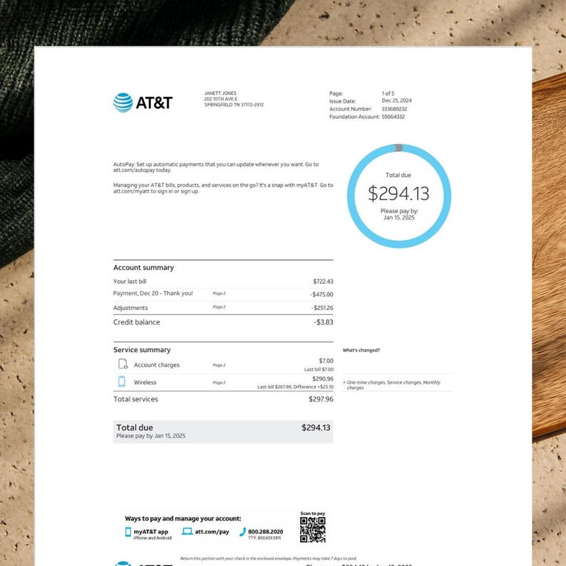AT&T USA Utility Bill Template 2025 – Editable and Instant Download ...