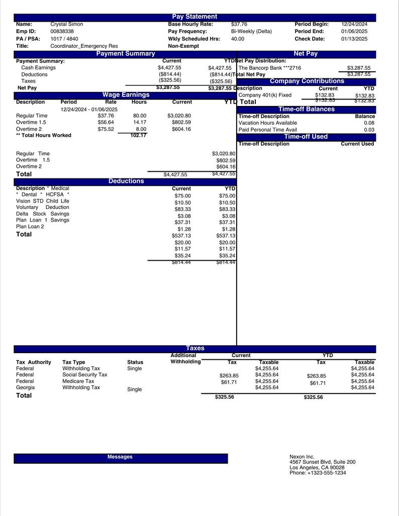 Paystub | Salary Slip | Payslip | Employee Payroll Statement - Payroll ...