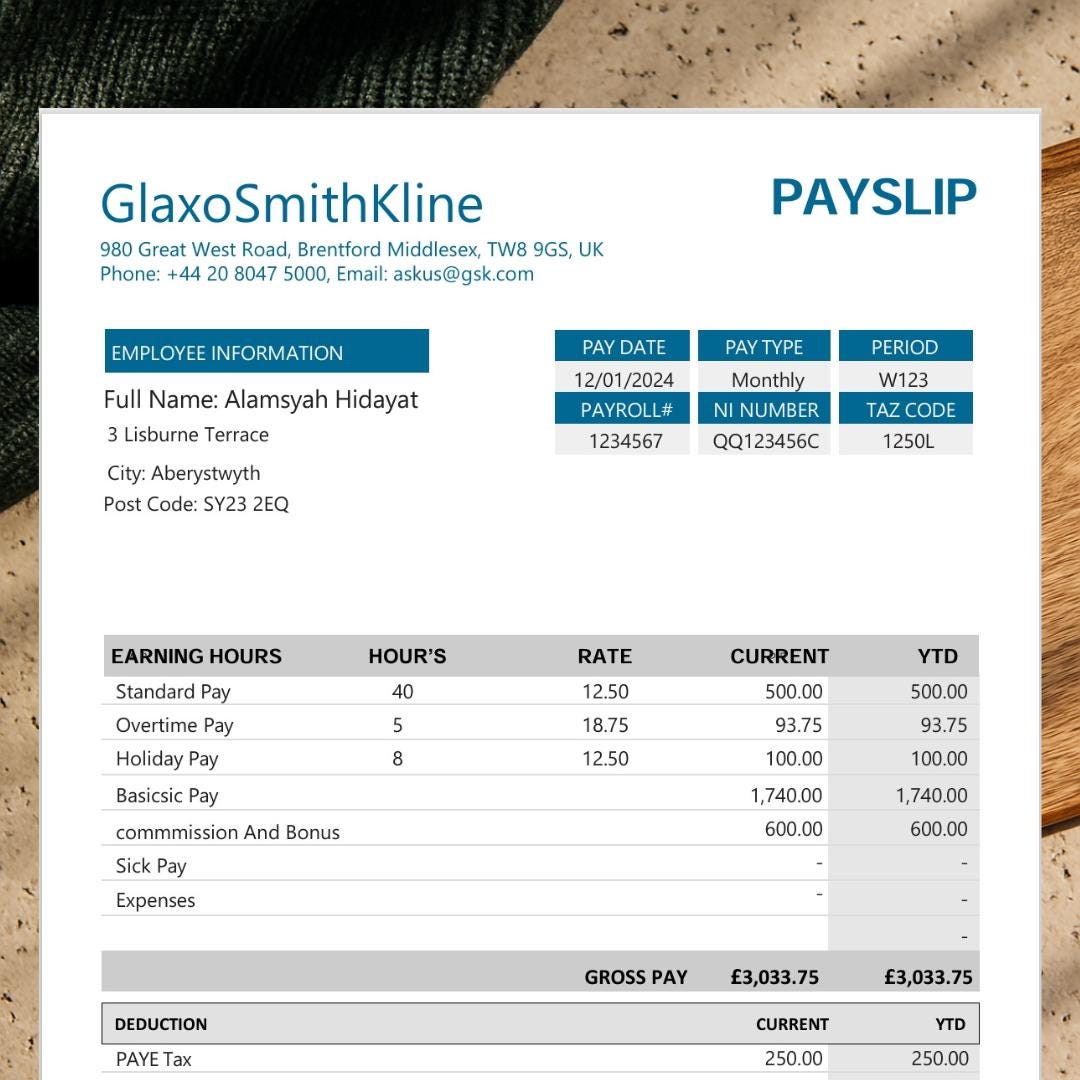 UK Employee Payslip 2025 – Editable PDF, Instant Download, British ...