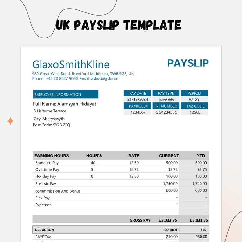 UK Employee Payslip 2025 – Editable PDF | Instant Download | British ...