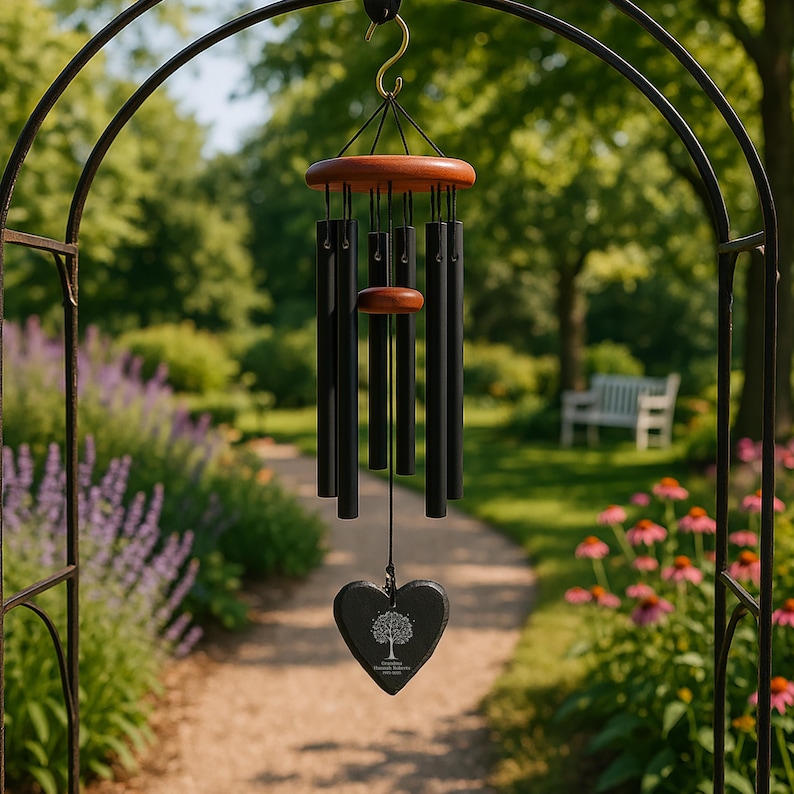 Custom Memorial Wind Chime With Stone Sail, Personalized Tribute ...