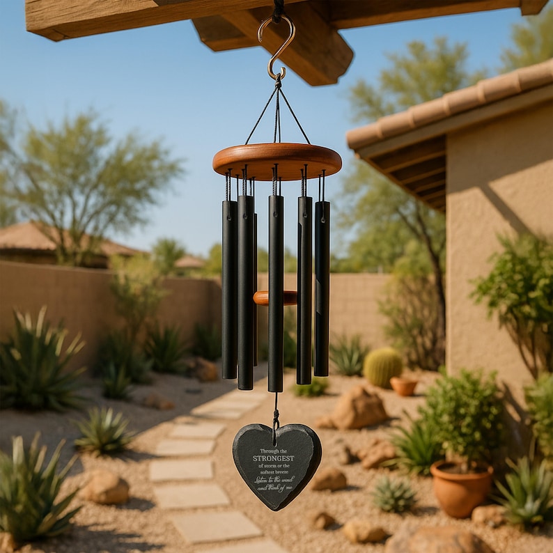 Custom Memorial Wind Chime With Stone Sail, Personalized Tribute ...